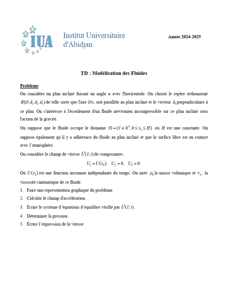 Modélisation de l'écoulement fluide sur plan incliné | PDF