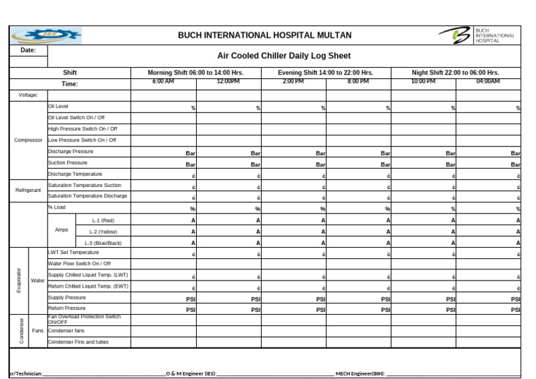 BIH-Air Cooled Chiller Daily Log Sheet | PDF | Transport Phenomena ...