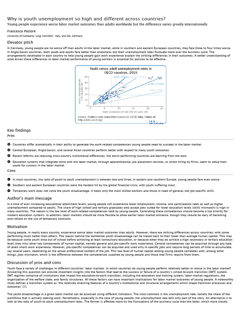 Youth Unemployment: Global Disparities Explained | PDF | Unemployment ...