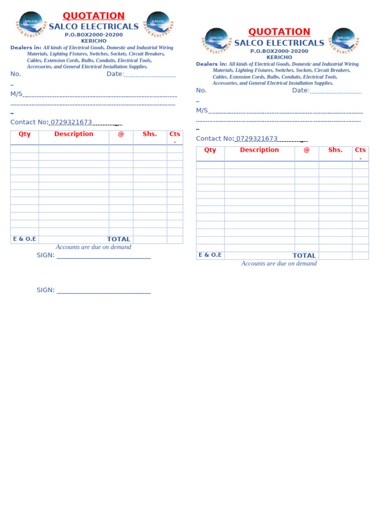 Salco Electricals Quotation | PDF | Electrical Wiring | Power Engineering