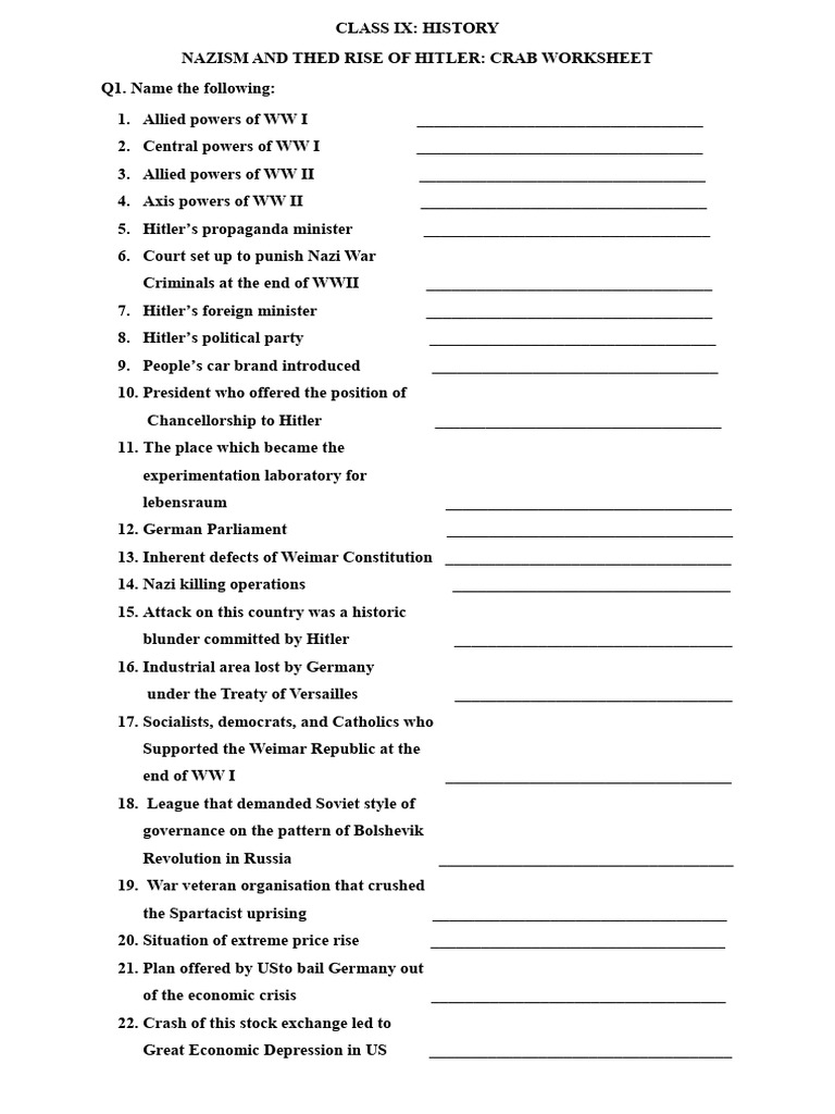 SWATI ARORA Worksheet On Nazism | PDF | Nazi Germany | Adolf Hitler