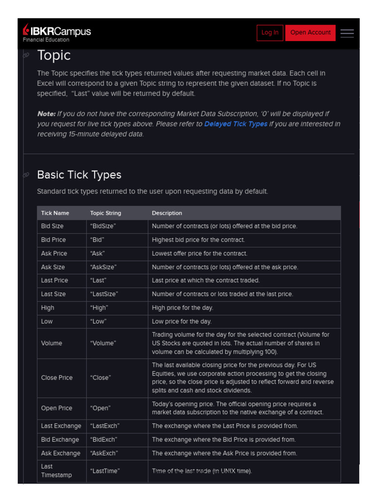 IBKR Market Data Tick Types Guide | PDF | Greeks (Finance) | Option ...