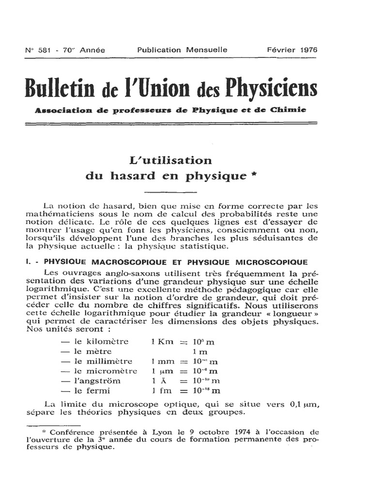 Hasard et physique statistique en 1976 | PDF | Mécanique statistique ...