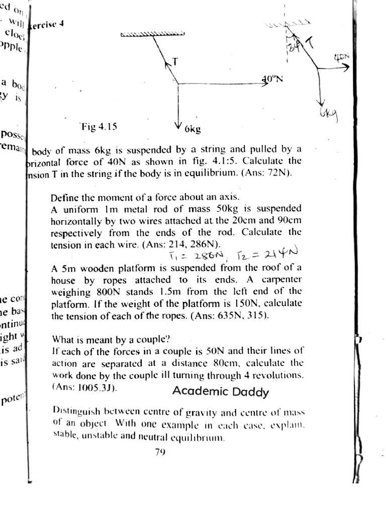 Equilibrium Moment Torque Couple and Textbook Questions Complete PDF | PDF