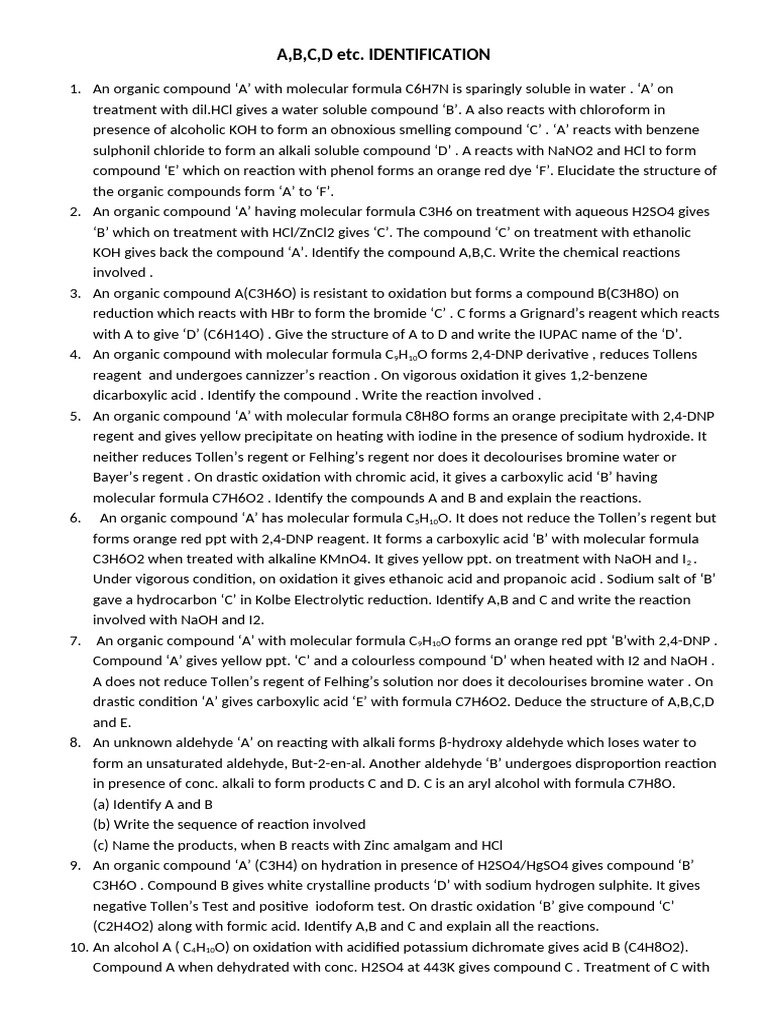 Organic Compound Identification and Reactions | PDF | Aldehyde | Acid