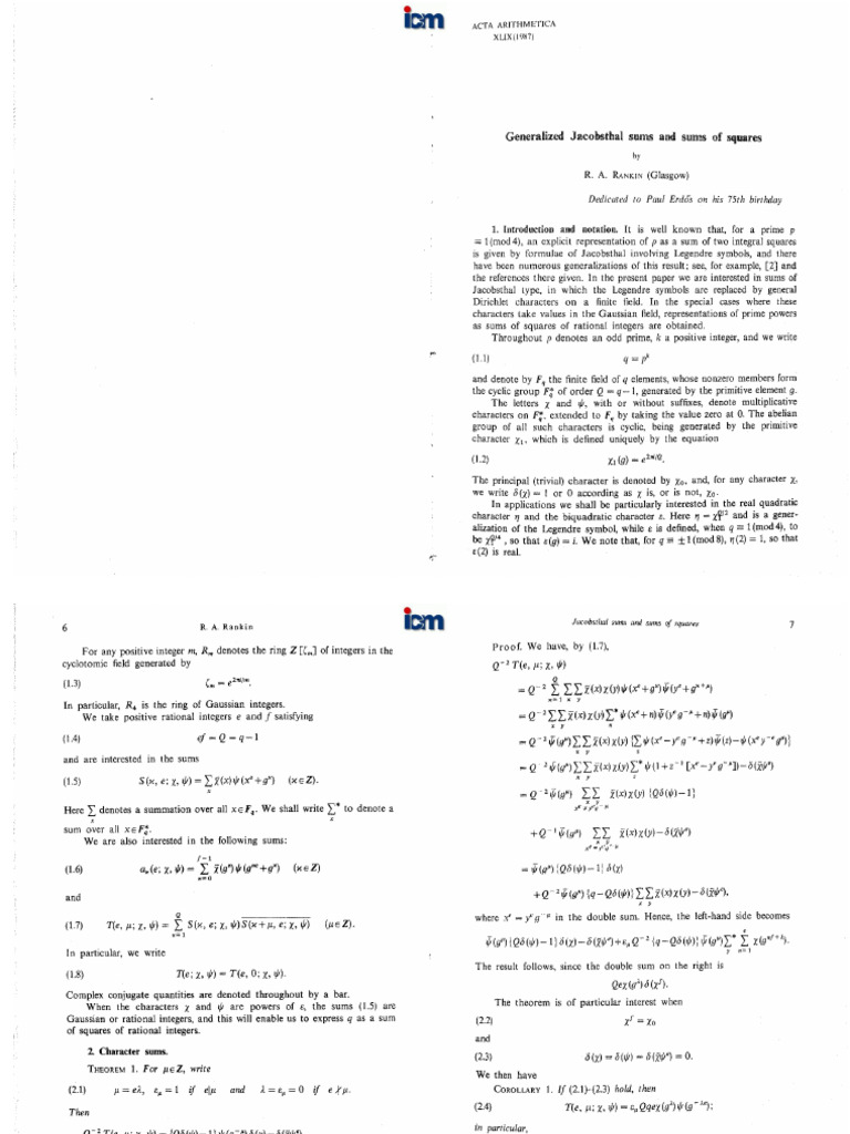 Generalized Jacobsthal Sums and Sum | PDF
