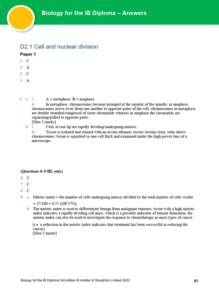 Practice Questions - Cell Division SLHL MS | PDF | Meiosis | Mitosis