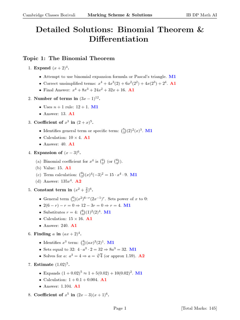 IBDP Maths SL AI Binomial Diffrentiation Ms | PDF | Mathematics | Mathematical Analysis