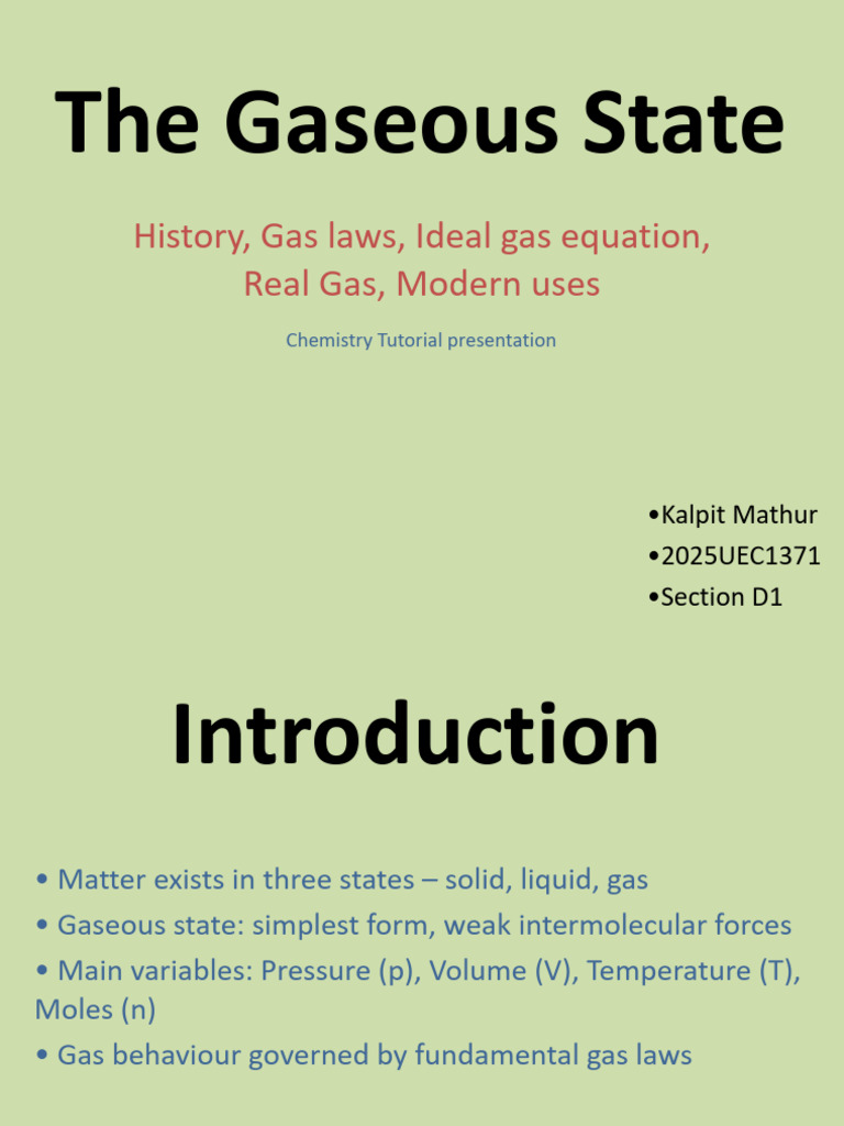 Gaseous State Presentation | PDF | Gases | Intermolecular Force