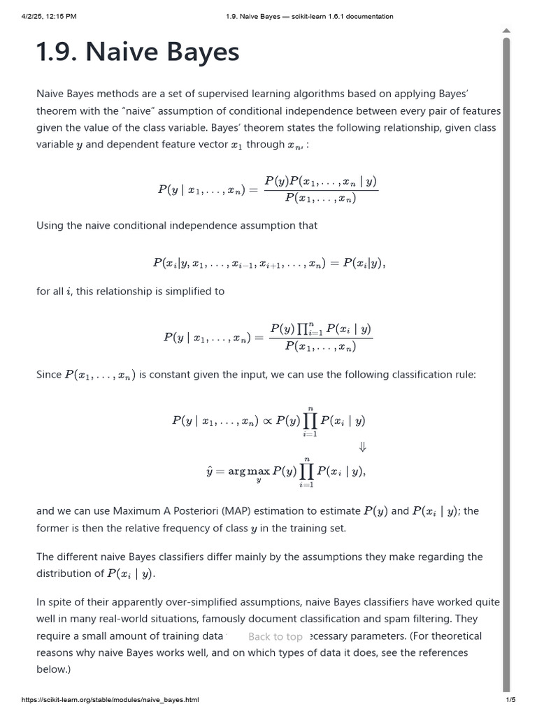 1.9. Naive Bayes - Scikit-Learn 1.6.1 Documentation | PDF | Statistical ...