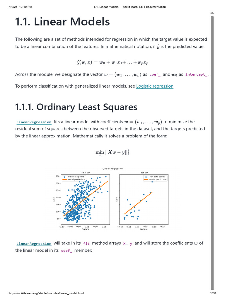 1.1. Linear Models - Scikit-Learn 1.6.1 Documentation | PDF | Least ...