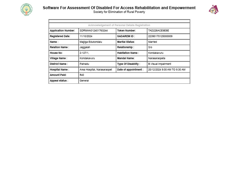 Sadarem - Ap.gov - in SADAREM GetAcknowledgementForPWD - Do Mode ...