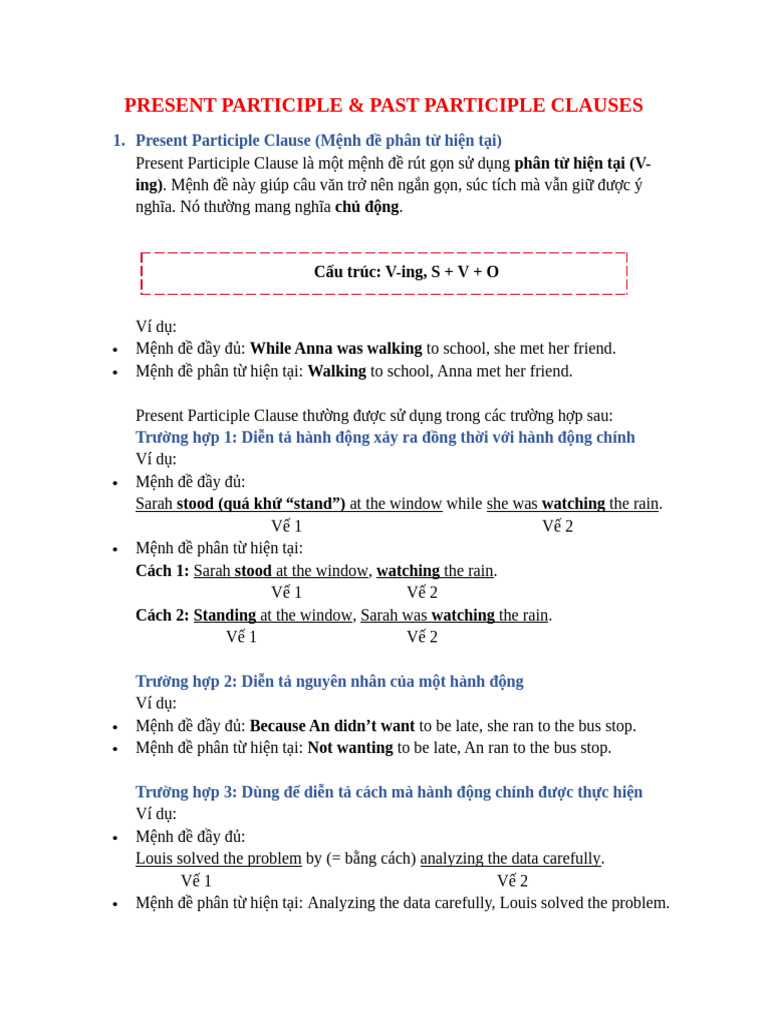 Present and Past Participle Clauses | PDF