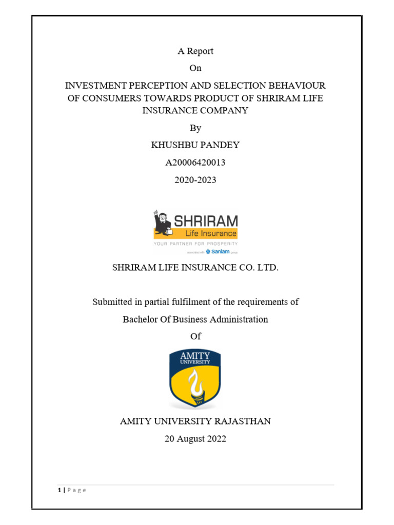 Sample Sip Report | PDF | Insurance | Vehicle Insurance