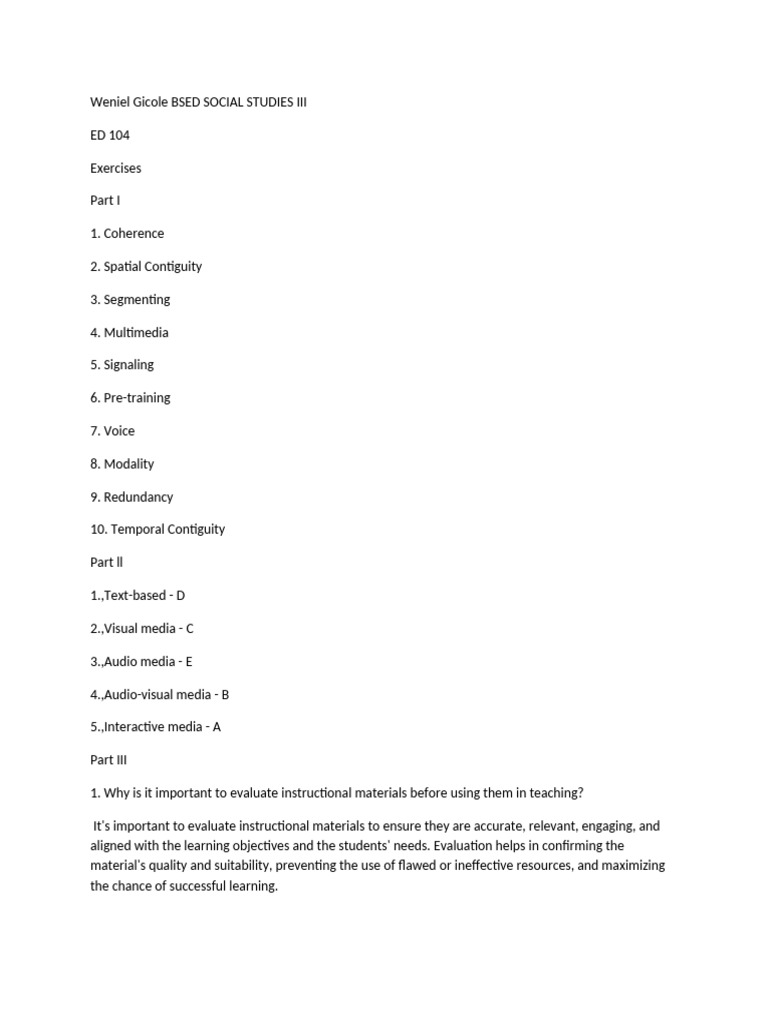 Weniel Gicole Bsed Social Studies Iil Ed 104 | PDF | Multimedia | Learning