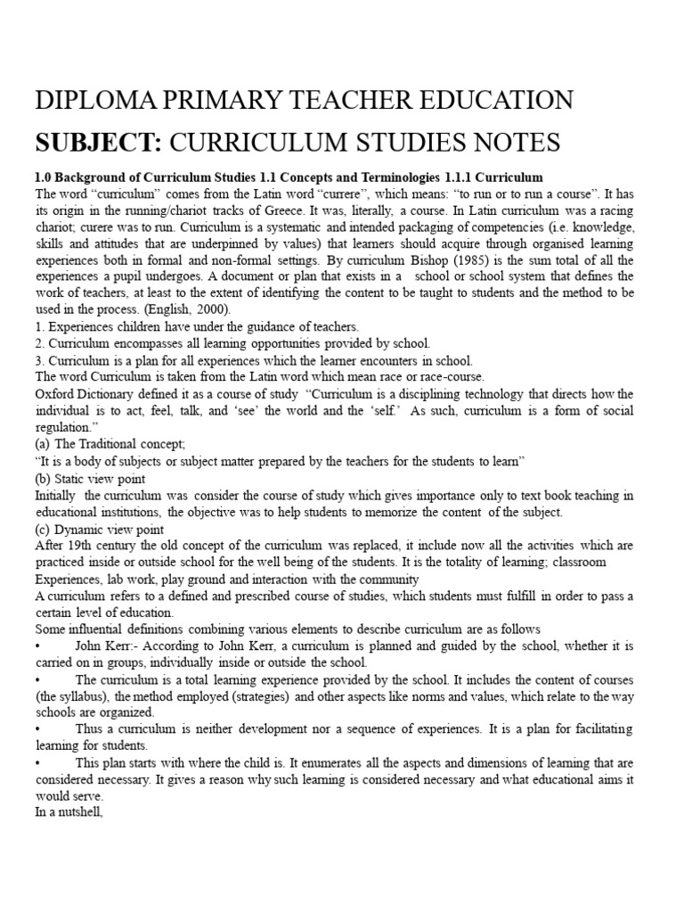 Dpte-Curriculum-Studies Notes-2 | PDF | Curriculum | Philosophical Realism