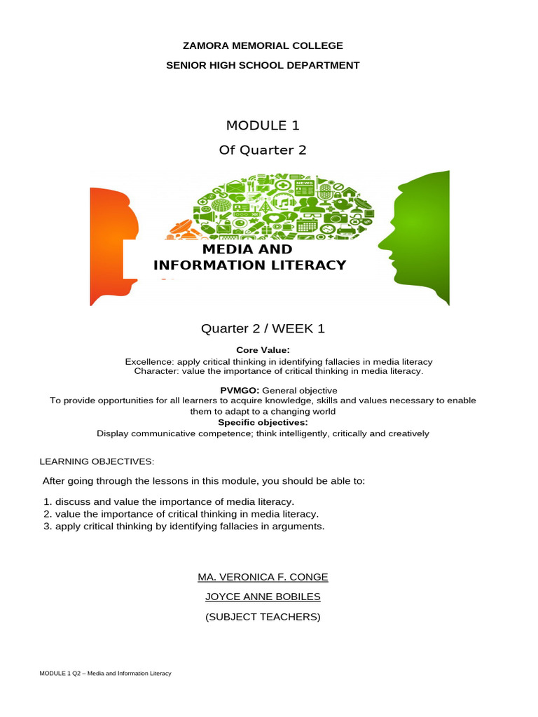 MIL Lesson 1 Q2 Module | PDF | Fallacy | Critical Thinking
