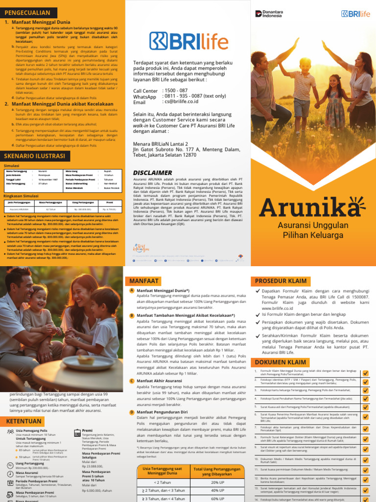 Asuransi ARUNIKA: Manfaat dan Ketentuan | PDF