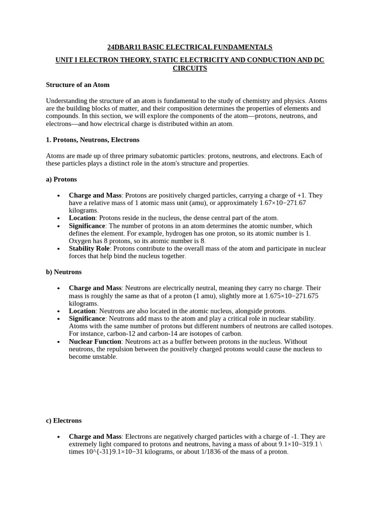 24dbar11 Basic Electrical Fundamentals Book Unit 1 | PDF | Ion | Ionic ...