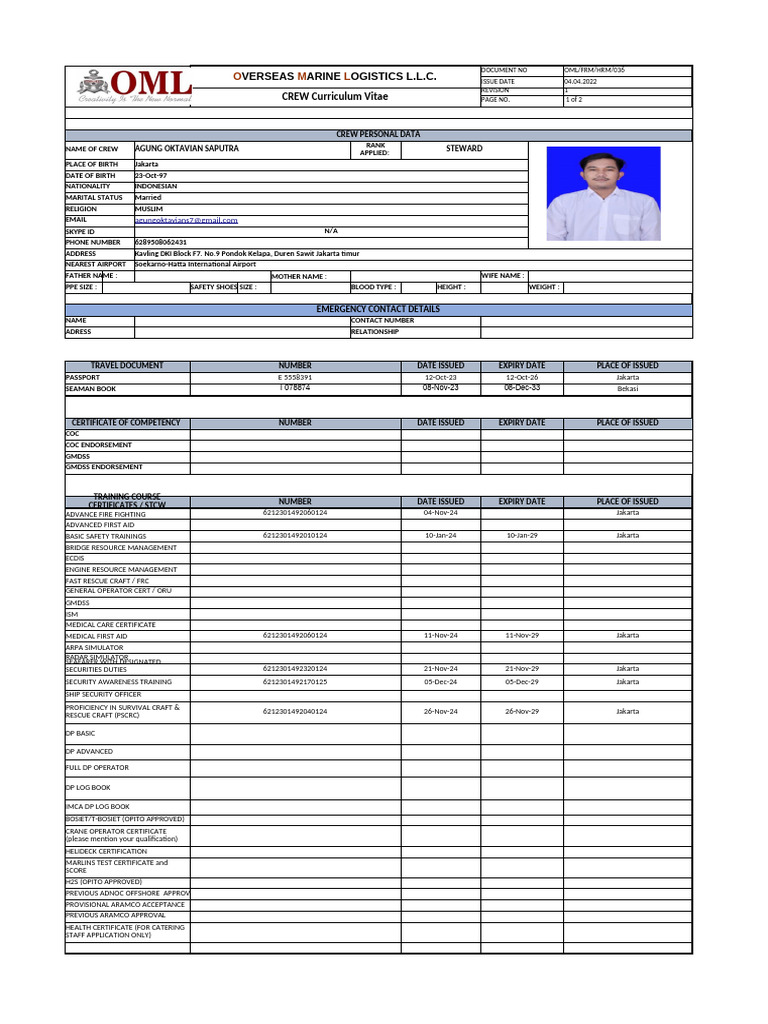 OML - CV - FORM - 2025 | PDF