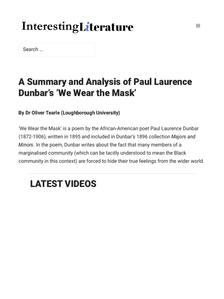 A Summary and Analysis of Paul Laurence Dunbar's We Wear The Mask ...