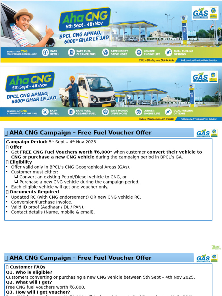 CNG Campaign PPT - Aha CNG | PDF | Voucher | Chemical Energy Sources