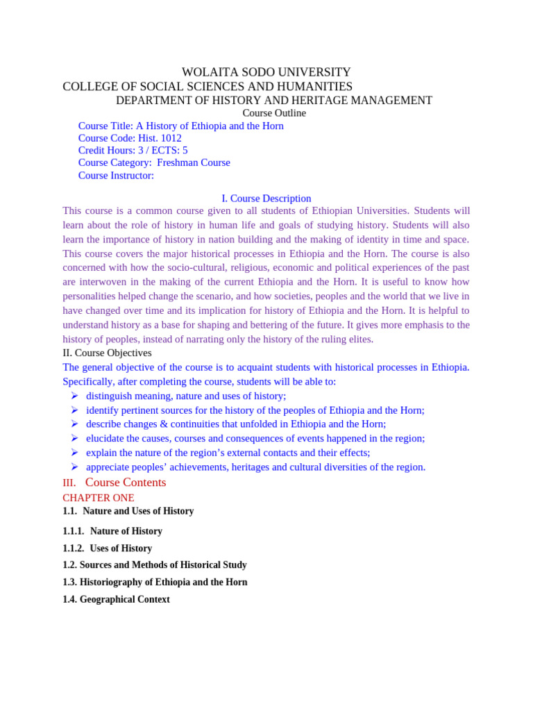 Hist 1012 Course Outline | PDF | Ethiopia | Horn Of Africa