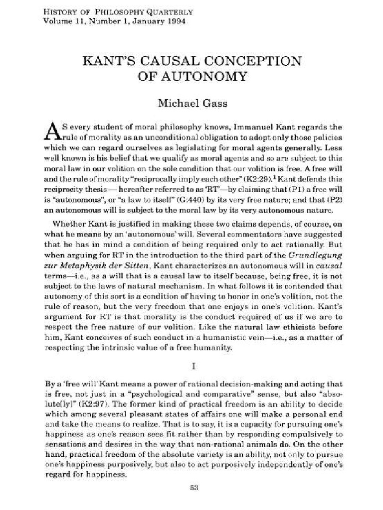 Kant's Causal Conception of Autonomy - Michael Gass | PDF