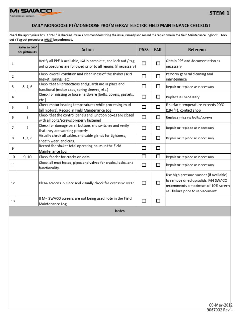 Mongoose PT PRO and Meerkat Field Maintenance Checklist - Rev --_6499455_01 | PDF | Screw | Wear