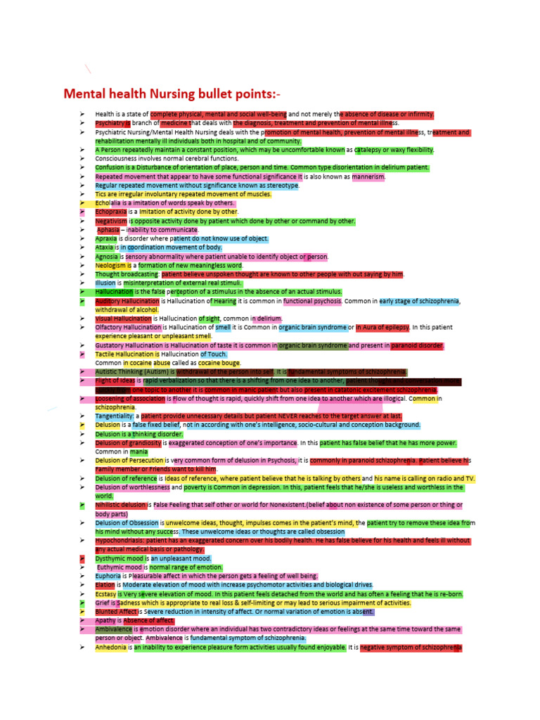 Psychology and Mental Health Nursing BULLET POINTS_458c981f-f664-4145 ...
