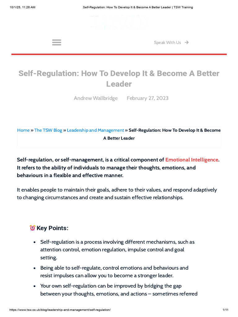 Self-Regulation - How To Develop It & Become A Better Leader - TSW ...