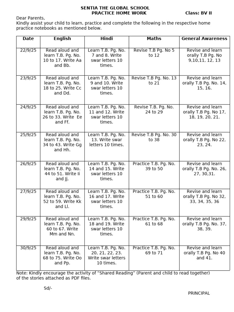 Dussehra Holiday Homework BV 2 Class | PDF