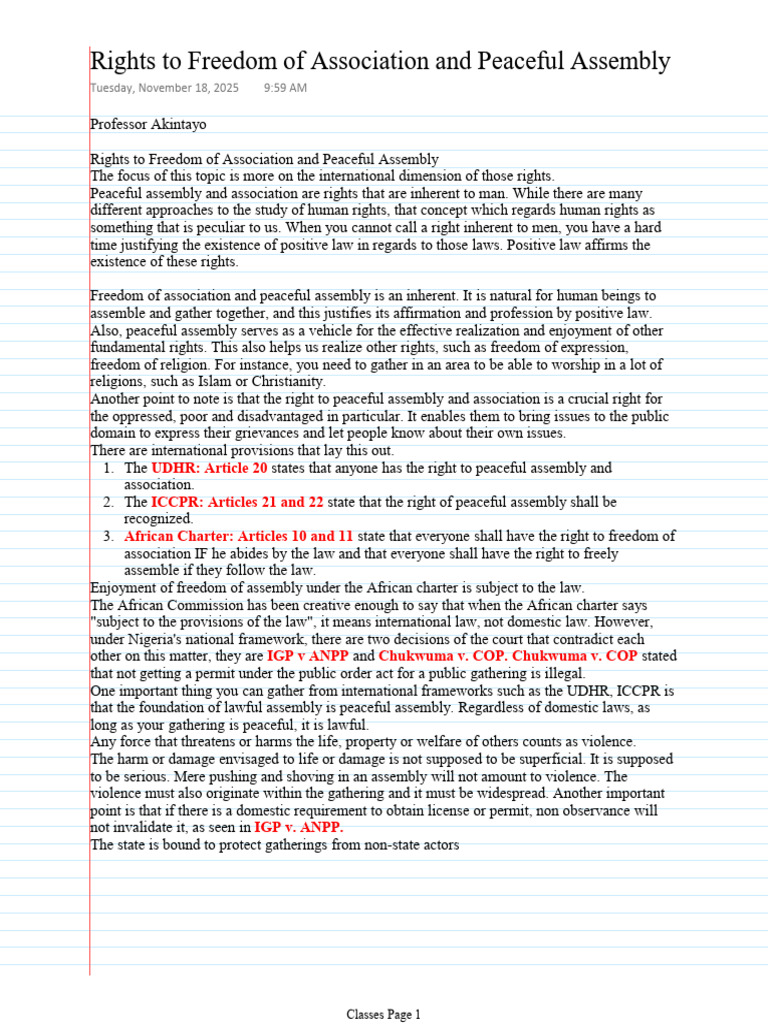 Rights To Freedom of Association and Peaceful Assembly | PDF | Human ...
