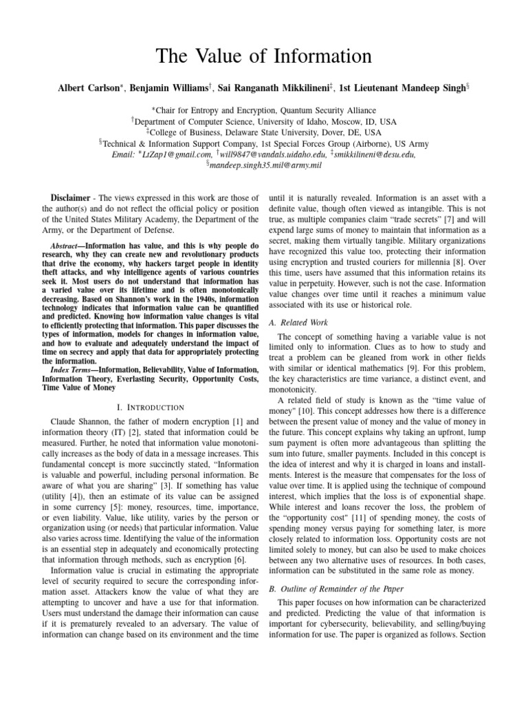 Understanding Information Value Dynamics | PDF | Information | Interest