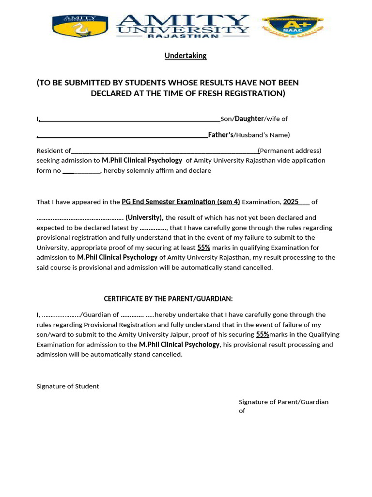 Undertaking For M.phill Course | PDF