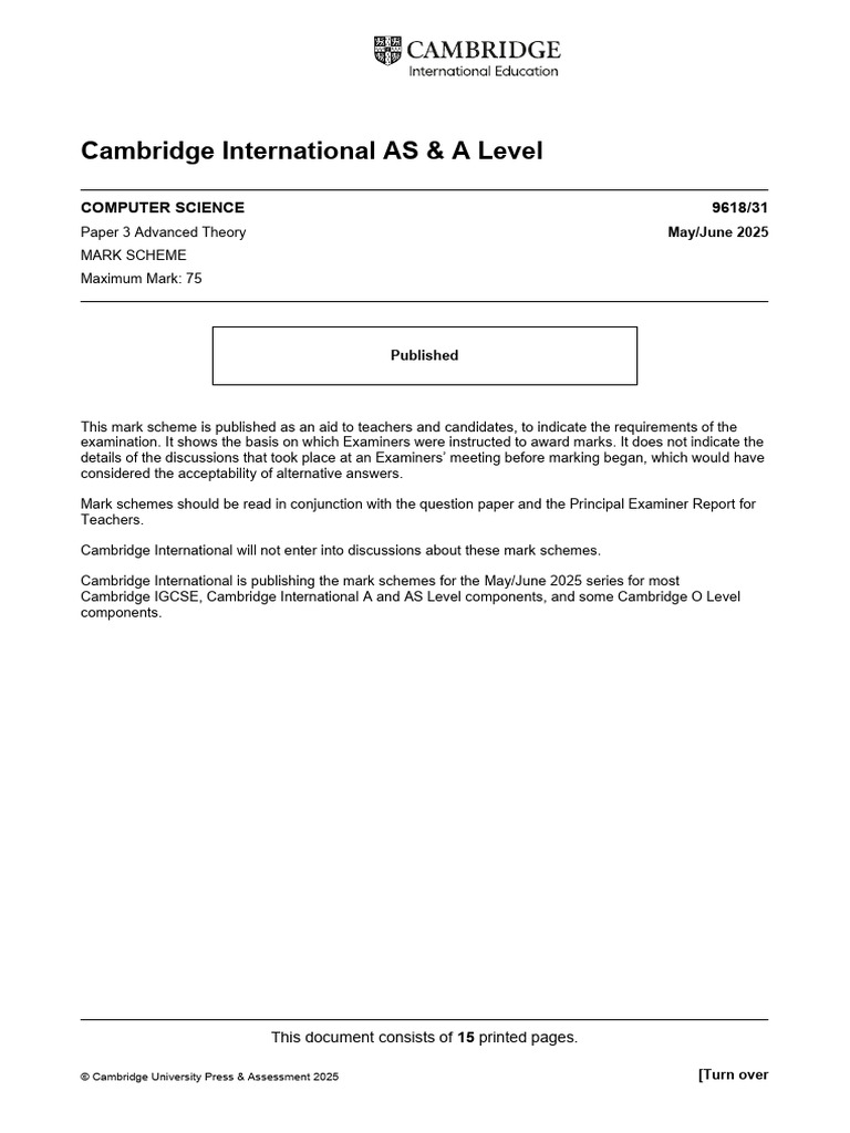 Cambridge International AS & A Level: Computer Science 9618/31 | PDF ...