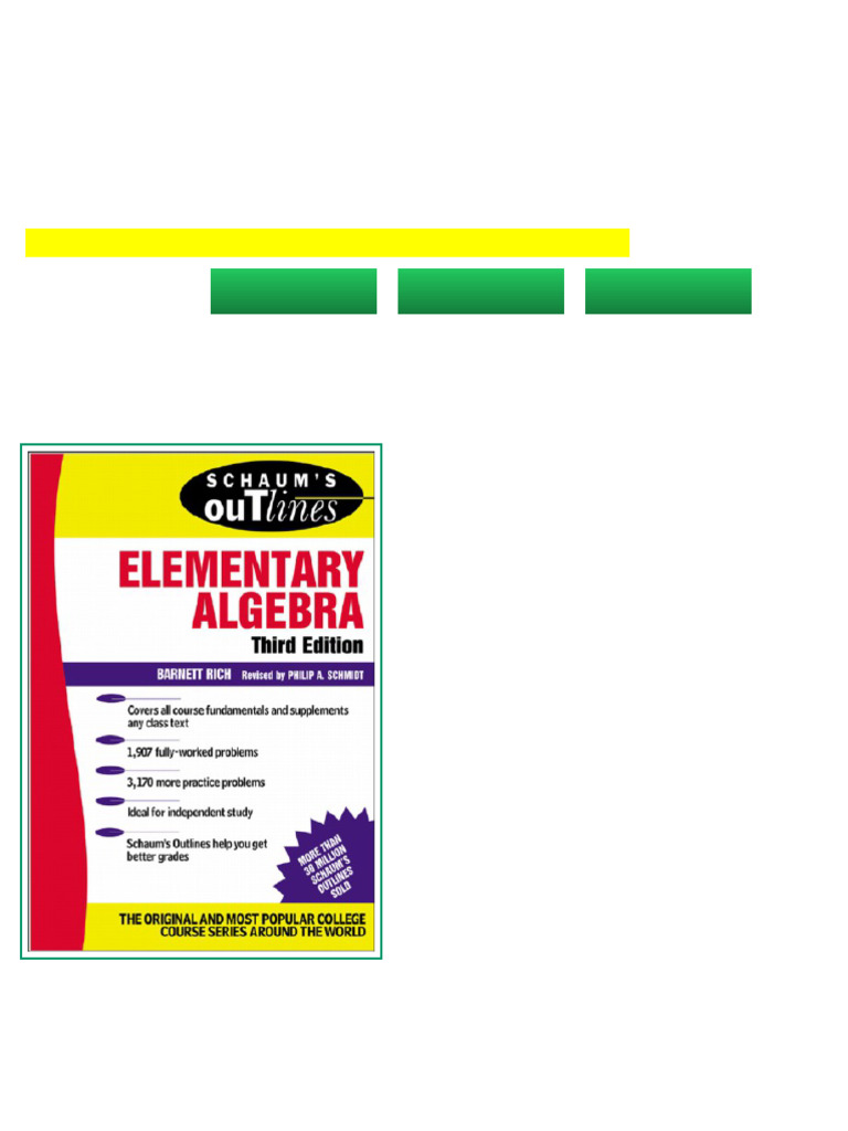 Schaum S Outline of Elementary Algebra 3rd Ed. / Edition Rich | PDF ...