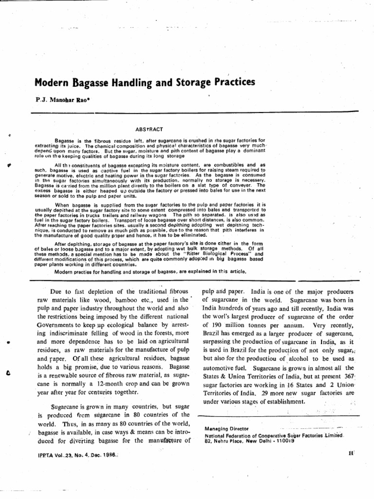 Modern Bagasse Handling Techniques | PDF | Sugarcane | Paper