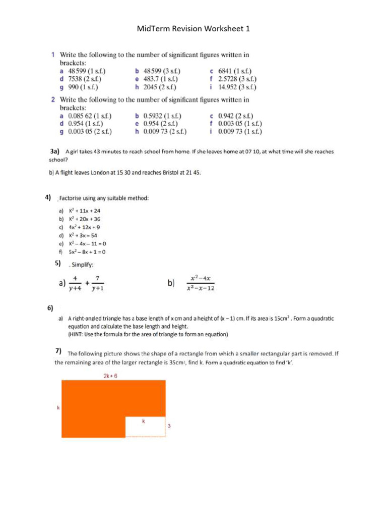 MidTerm Revision Worksheet 1 | PDF