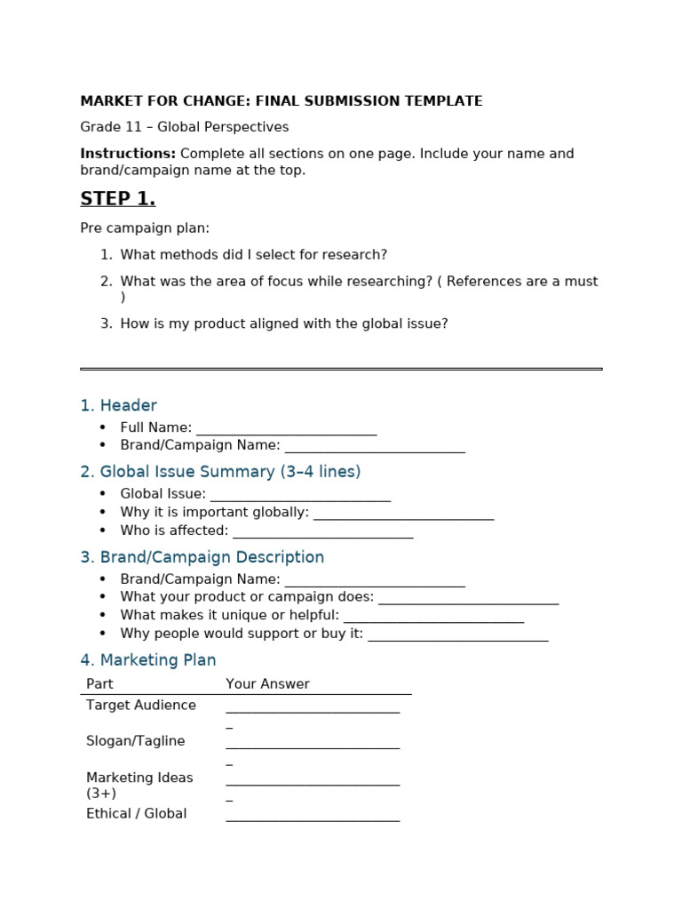 Market For Change Submission Template | PDF