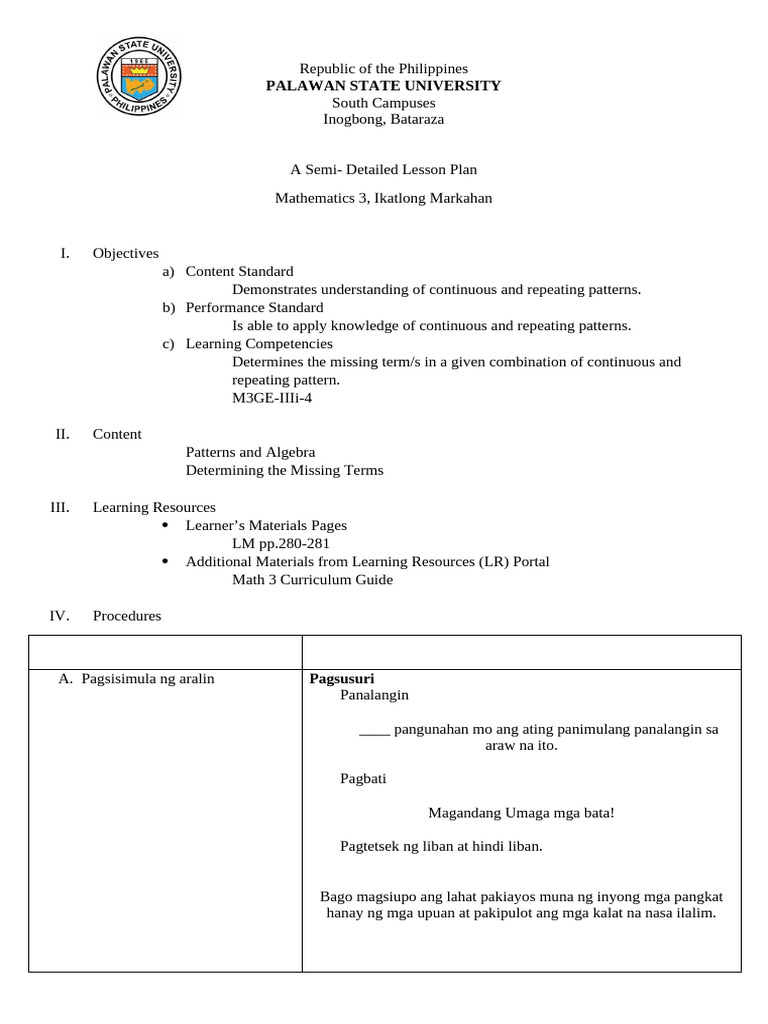 Semi-Detailed Plan. Continuous and Repeating Pattern 3 | PDF