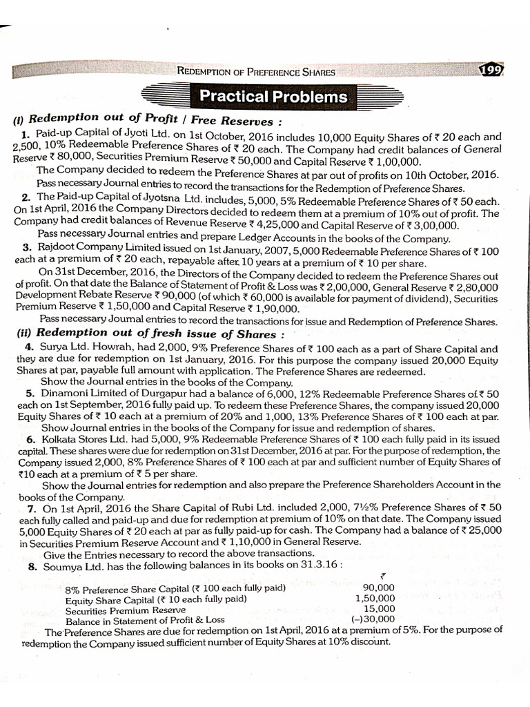 Redemption of Preference Shares Explained | PDF | Equity (Finance ...