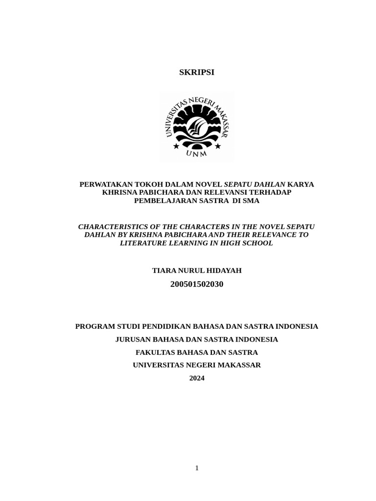 Contoh Skripsi Perwatakan Tokoh | PDF