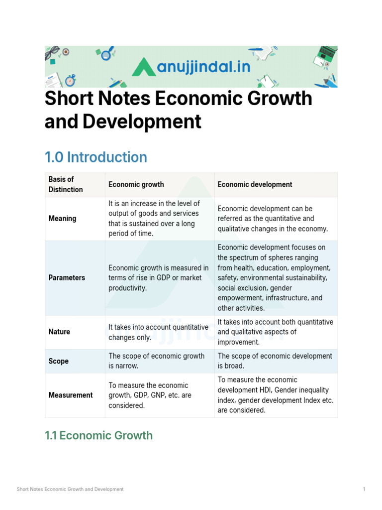 Short Notes Economic Growth and Development | PDF | Economic Growth ...