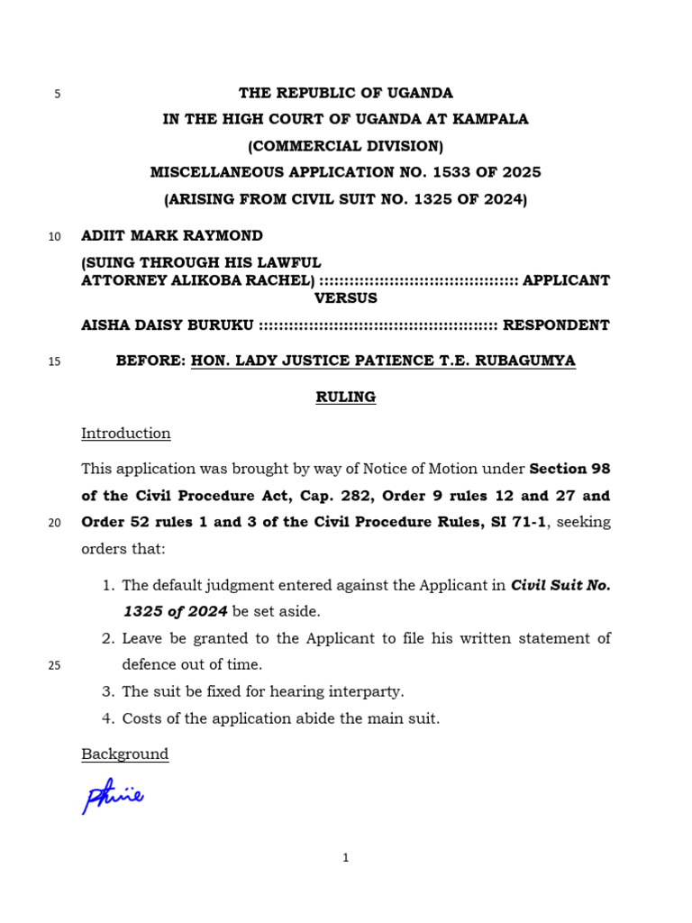 Adiit Mark Raymond V Aisha Daisy Buruku 2025 UGCommC 437 (28 November ...