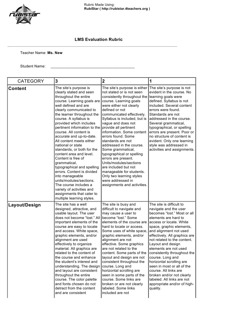 LMS Rubric | Download Free PDF | Hyperlink | Page Layout