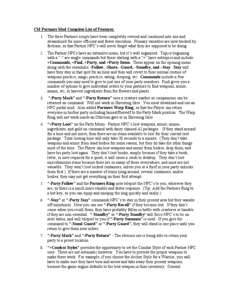 CM Partners Mod Features List | PDF | Leisure | Sports