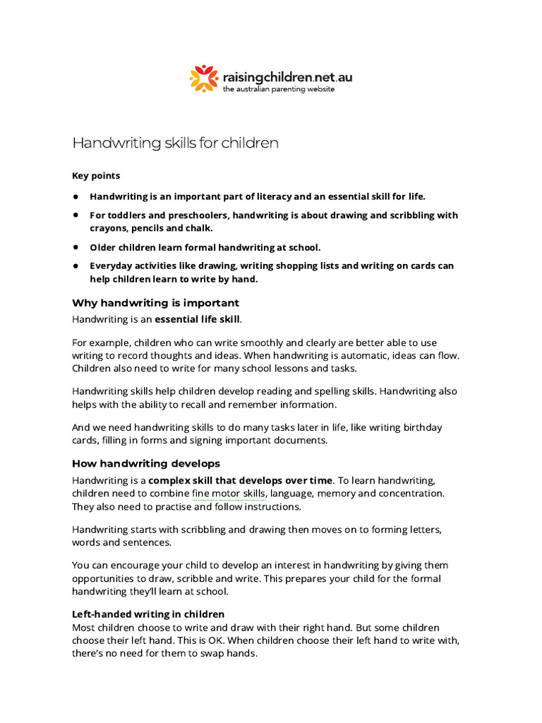 Handwriting Skills For Children - Raising Children Network | PDF ...