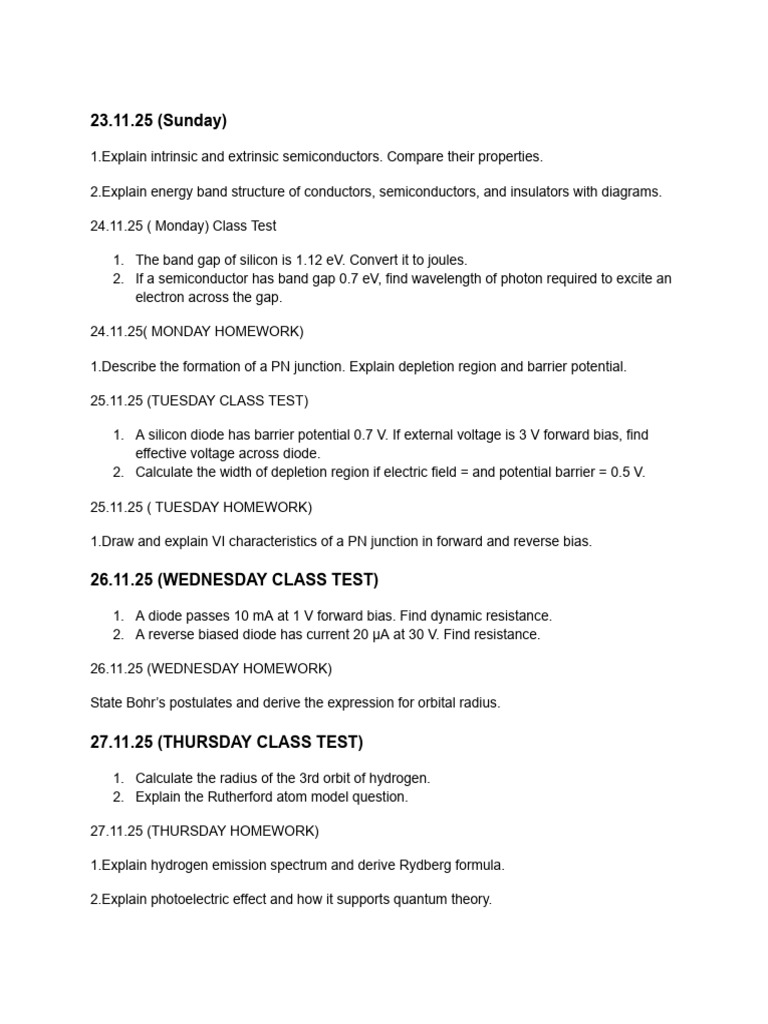 Physics Homework Plan 23.11.25 To 28.11.25 | PDF