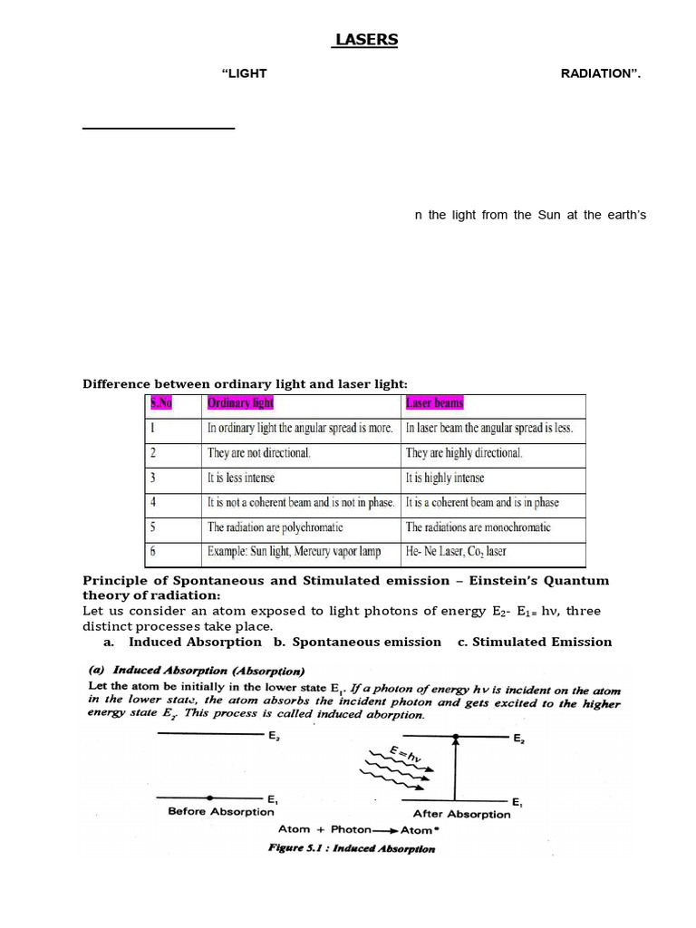 Unit -IV Lasers | PDF | Laser | Light